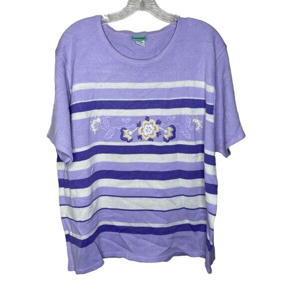 Sara Morgan | Sweaters | Sara Morgan Vtg Purple Striped Short Sleeve ...